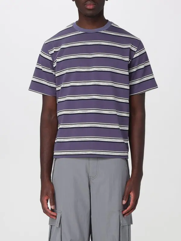 CARRER Striped Cotton Crewneck T-shirt With Embroidered Logo - Violet