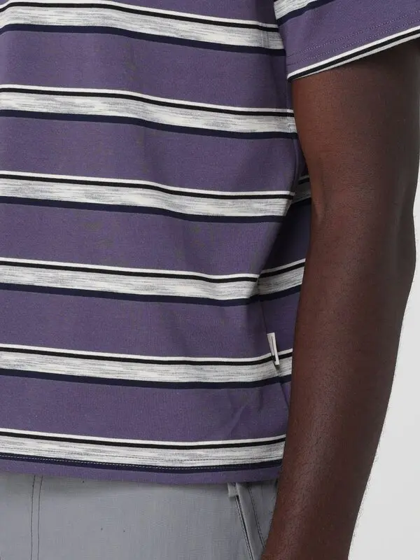 CARRER Striped Cotton Crewneck T-shirt With Embroidered Logo - Violet