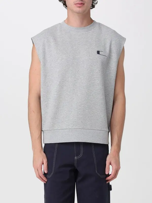 CARRER Sleeveless Cotton Sweatshirt With Crew Neck And Contrast Logo - Grey