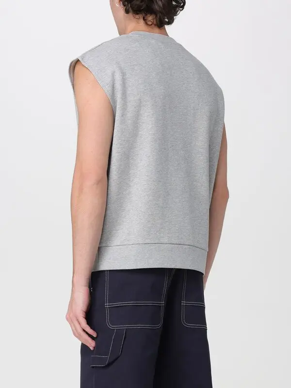 CARRER Sleeveless Cotton Sweatshirt With Crew Neck And Contrast Logo - Grey