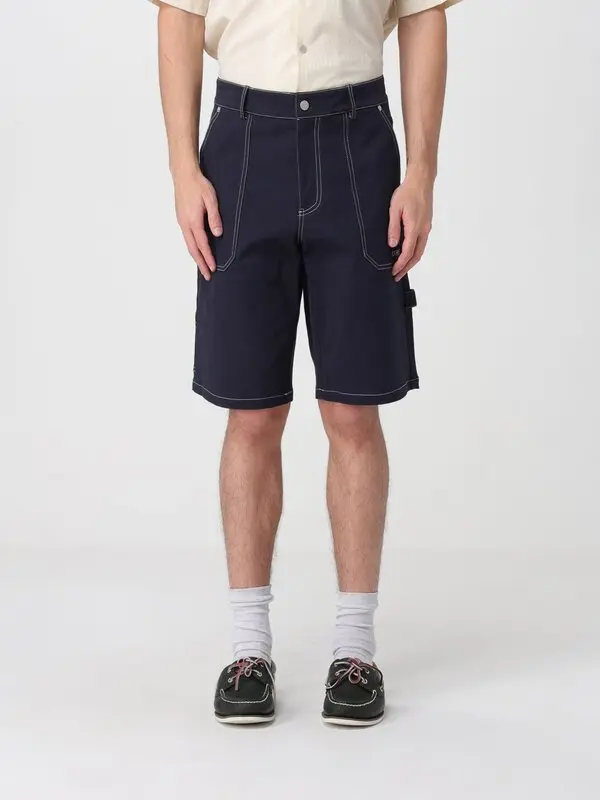 CARRER Knee-length Cotton Shorts With Belt Loops And Contrast Stitching - Blue