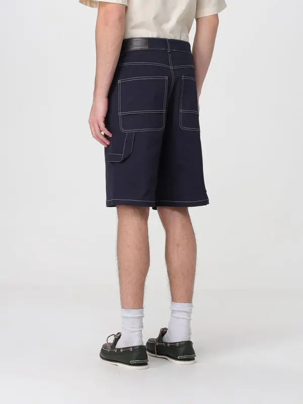 CARRER Knee-length Cotton Shorts With Belt Loops And Contrast Stitching - Blue
