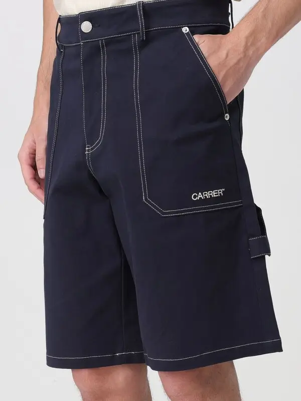 CARRER Knee-length Cotton Shorts With Belt Loops And Contrast Stitching - Blue