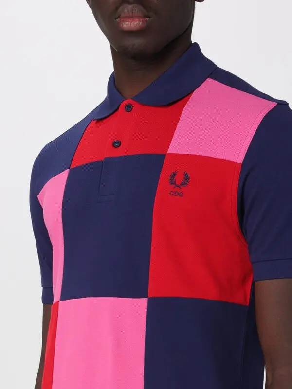 Comme Des Garçons Check Cotton Slim Fit Polo Shirt With Embroidered Logo - Navy