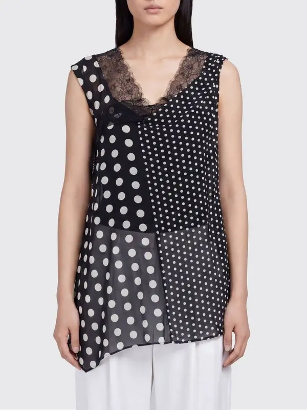 Junya Watanabe Asymmetric Polka Dot Top With Lace Inserts - Black
