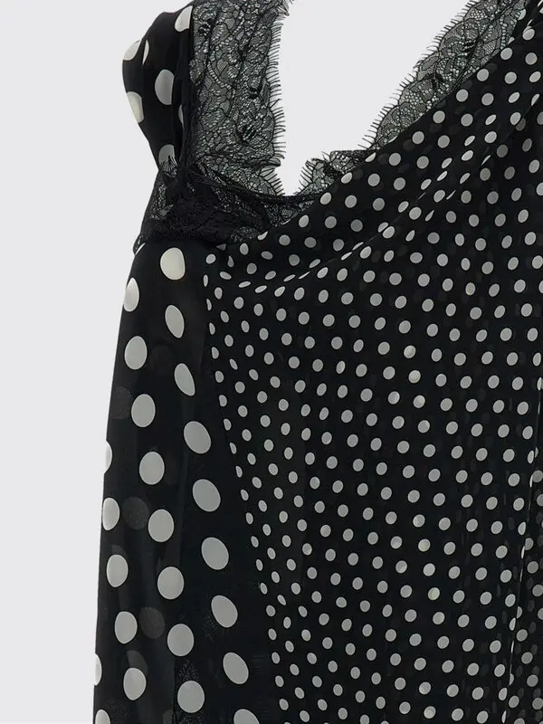 Junya Watanabe Asymmetric Polka Dot Top With Lace Inserts - Black