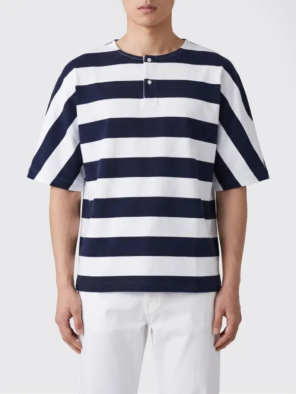 Jacquemus Striped Cotton Short-sleeved Henley T-shirt With Two Buttons