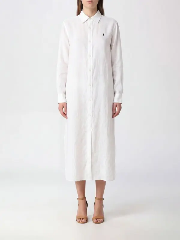 Polo Ralph Lauren Linen And Organic Cotton Midi Shirt Dress - White