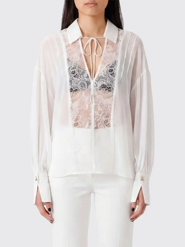 Patrizia Pepe Viscose Shirt With Lace Inserts - White