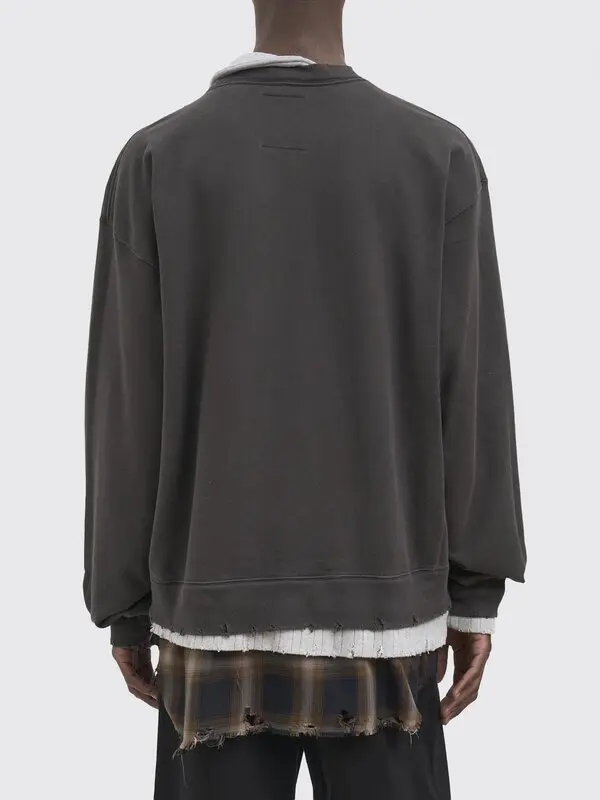Mihara Yasuhiro Crewneck Sweatshirt With Layered Check Shirt Detail - Black