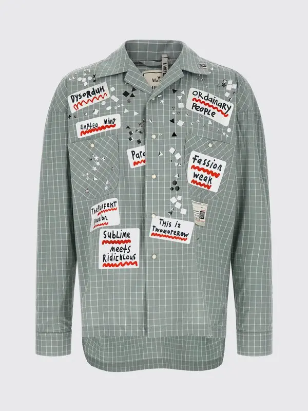 Mihara Yasuhiro Check Cotton Shirt With Cuban Collar And Asymmetric Hem