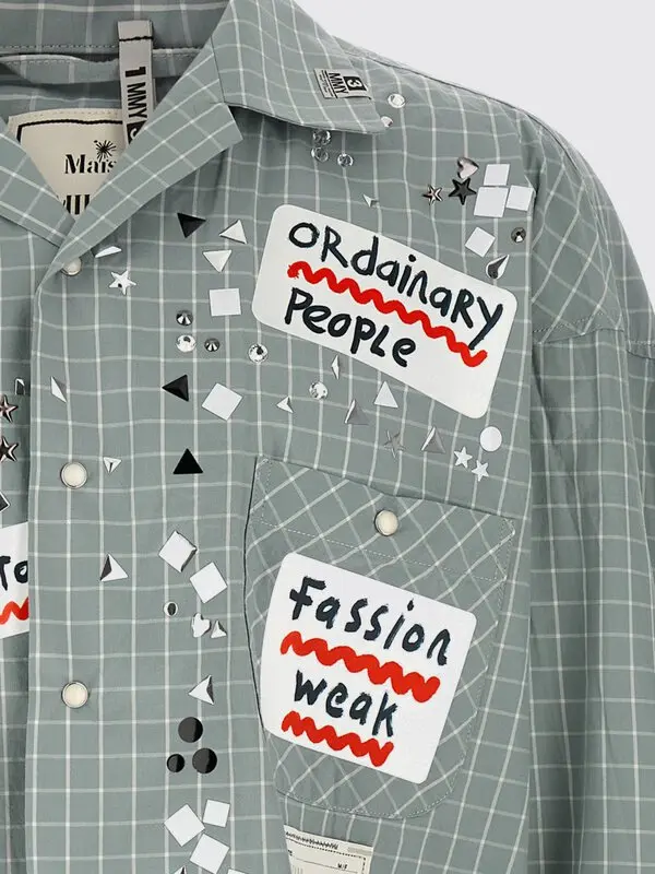 Mihara Yasuhiro Check Cotton Shirt With Cuban Collar And Asymmetric Hem