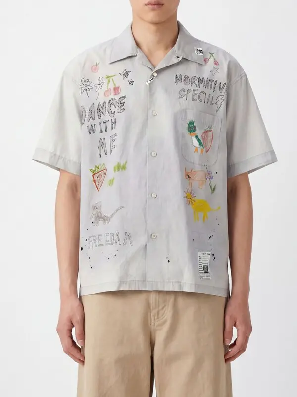 Mihara Yasuhiro Graphic Print Cotton-blend Bowling Shirt With Cuban Collar