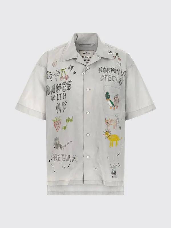 Mihara Yasuhiro Graphic Print Cotton-blend Bowling Shirt With Cuban Collar
