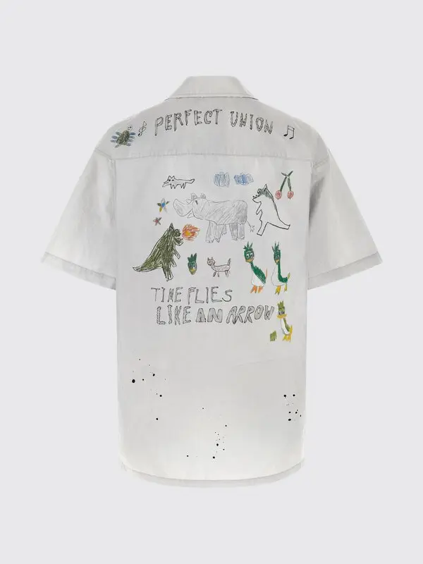 Mihara Yasuhiro Graphic Print Cotton-blend Bowling Shirt With Cuban Collar