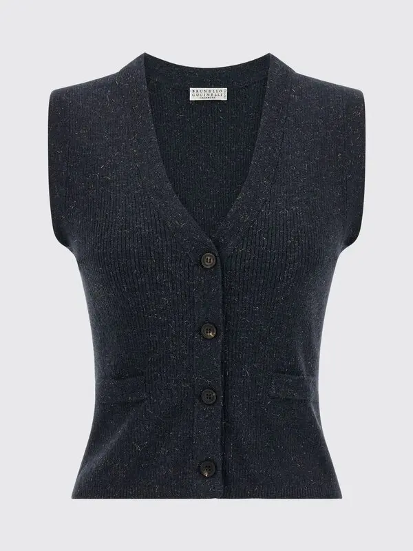 Brunello Cucinelli Slim Fit V-neck Knitted Waistcoat In Cashmere Blend With Lurex