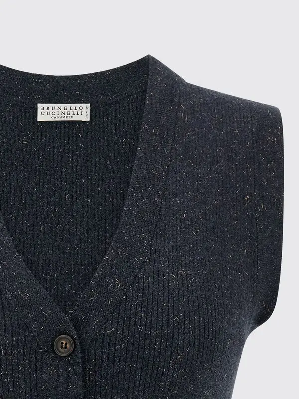 Brunello Cucinelli Slim Fit V-neck Knitted Waistcoat In Cashmere Blend With Lurex