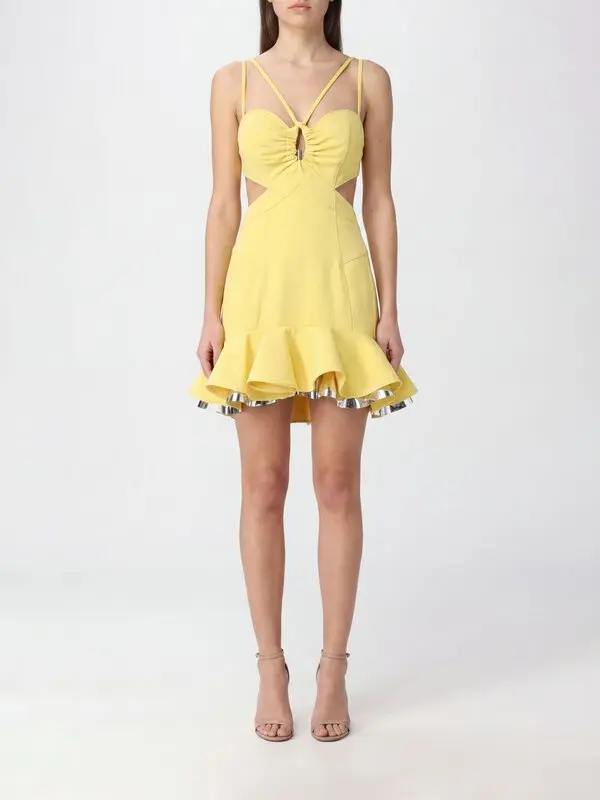 Rabanne Cut-out Viscose Long Evening Gown With Square Neckline - Yellow