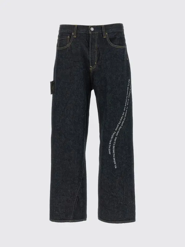 Undercover Straight Fit Stretch Denim Jeans With Slogan Print And Mid-rise Waist