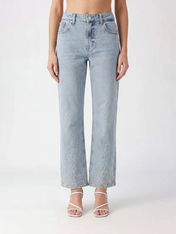 7 For All Mankind Calie High-waisted Straight Jeans With Rhinestone Embellishments - Blue