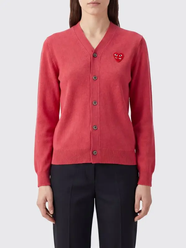 Play Comme Des Garcon V-neck Wool Cardigan With Heart Logo Patch