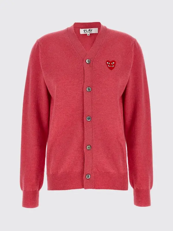 Play Comme Des Garcon V-neck Wool Cardigan With Heart Logo Patch