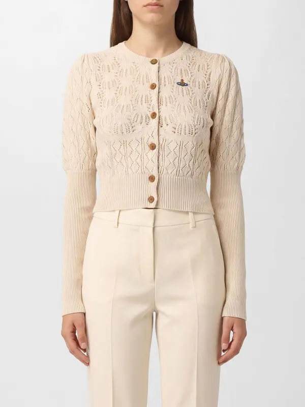 VIVIENNE WESTWOOD Slim Fit Cotton Cardigan With Embroidered Orb Logo And Ruched Shoulders