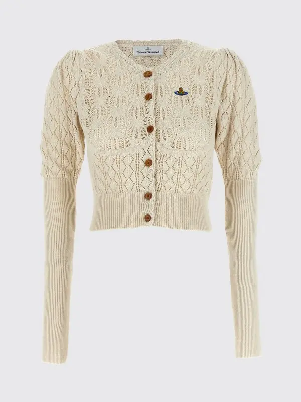 VIVIENNE WESTWOOD Slim Fit Cotton Cardigan With Embroidered Orb Logo And Ruched Shoulders