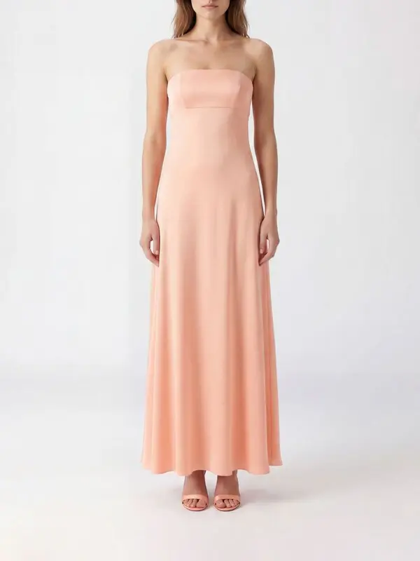 GIOVANNI BEDIN Pure Silk Straight Neckline Off-shoulder Evening Gown - Peach