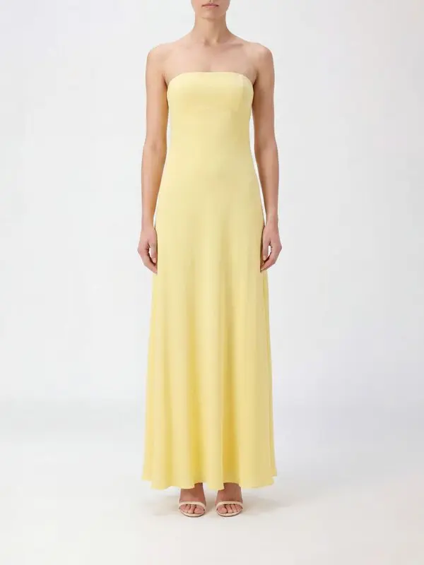 GIOVANNI BEDIN Pure Silk Straight Neckline Off-shoulder Evening Gown - Yellow