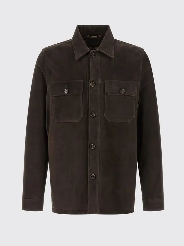 MOORER Suede Lambskin Leather Shirt Jacket With Patch Pockets