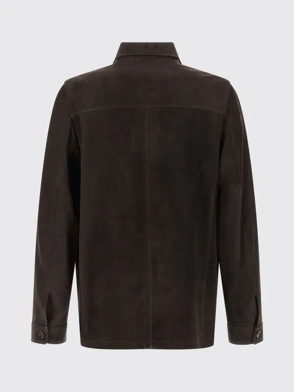 MOORER Suede Lambskin Leather Shirt Jacket With Patch Pockets
