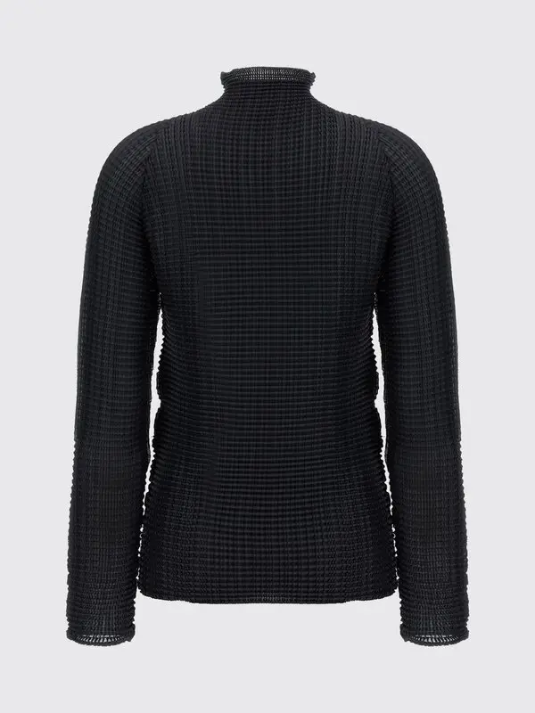 Issey Miyake Pleated Slim Fit Polo Neck Long Sleeve Top In Polyester