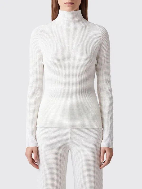 Issey Miyake Pleated Long Sleeve Slim Fit Polo Neck Top - White