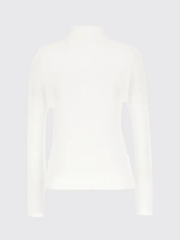 Issey Miyake Pleated Long Sleeve Slim Fit Polo Neck Top - White