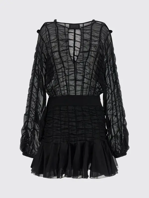 GIOVANNI BEDIN Ruched Cotton Sheath Mini Dress With Balloon Sleeves