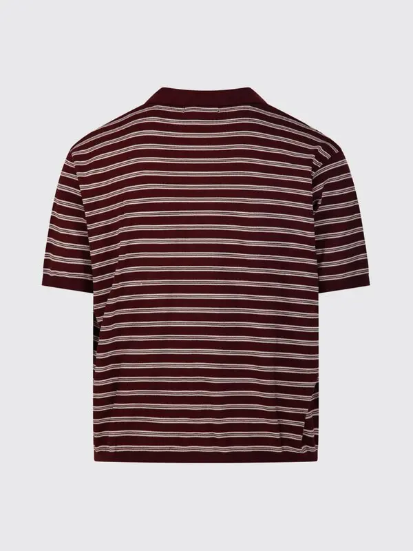 COOR Striped Knit Polo Shirt In Viscose Blend With V-neck