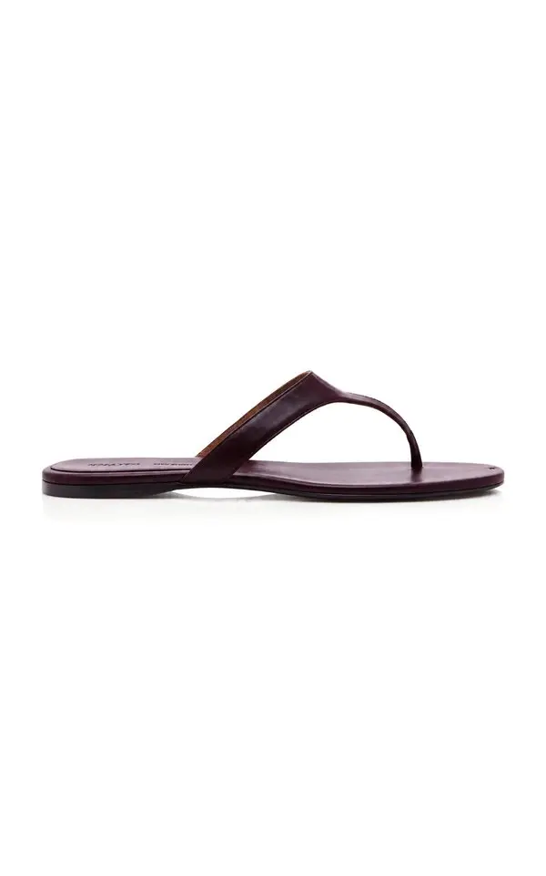 Khaite Archer Glazed Calfskin Thong Sandals - Burgundy