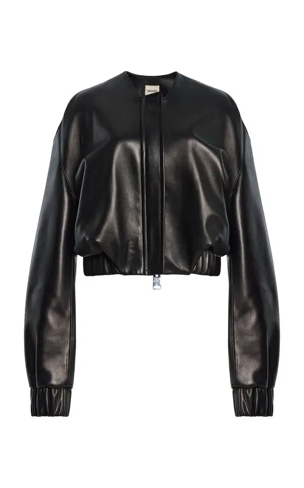 Khaite Cordan Plonge Leather Bomber Jacket - Black