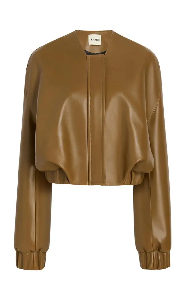 Khaite Cordan Plonge Leather Bomber Jacket - Olive