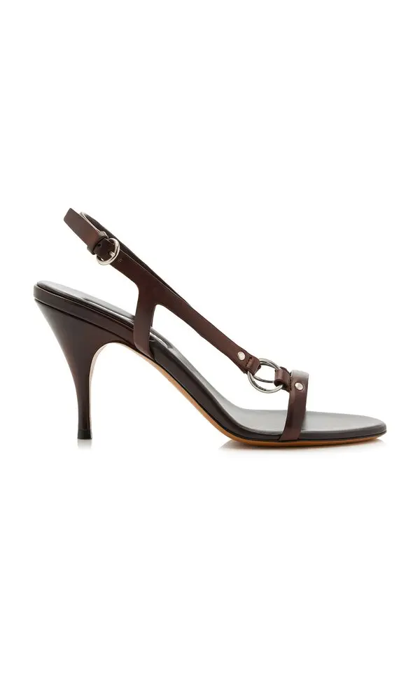 Miu Miu Leather Stiletto Sandals With Silver Tone Detailing - Brown