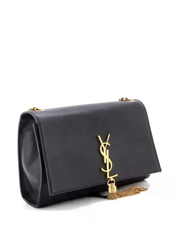Saint Laurent Monogram Tassel Leather Medium Crossbody Bag - Black