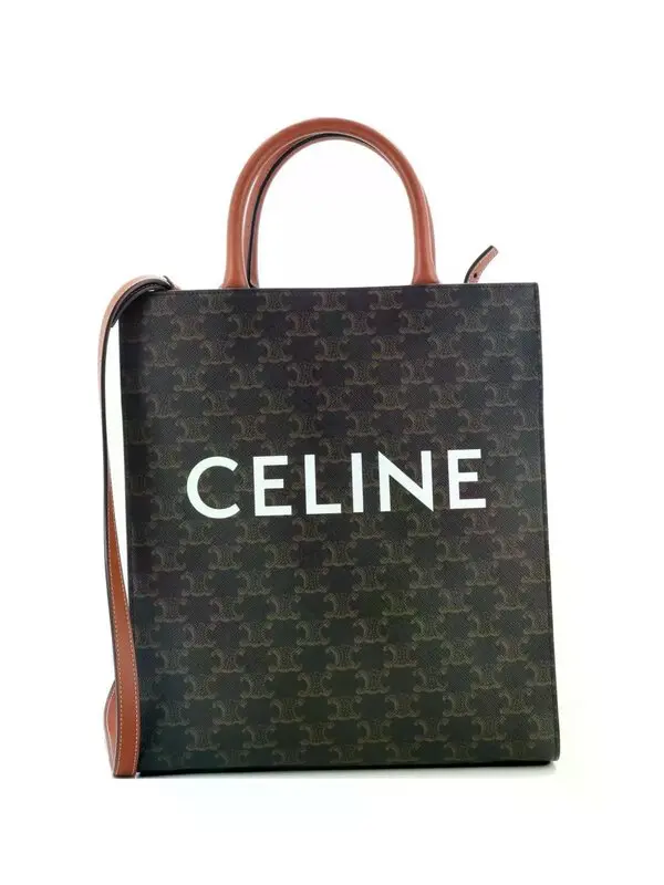 Celine Vertical Cabas Triomphe Coated Canvas Small Tote Bag - Brown