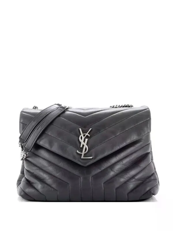 Saint Laurent Loulou Matelassé Chevron Leather Medium Shoulder Bag - Grey