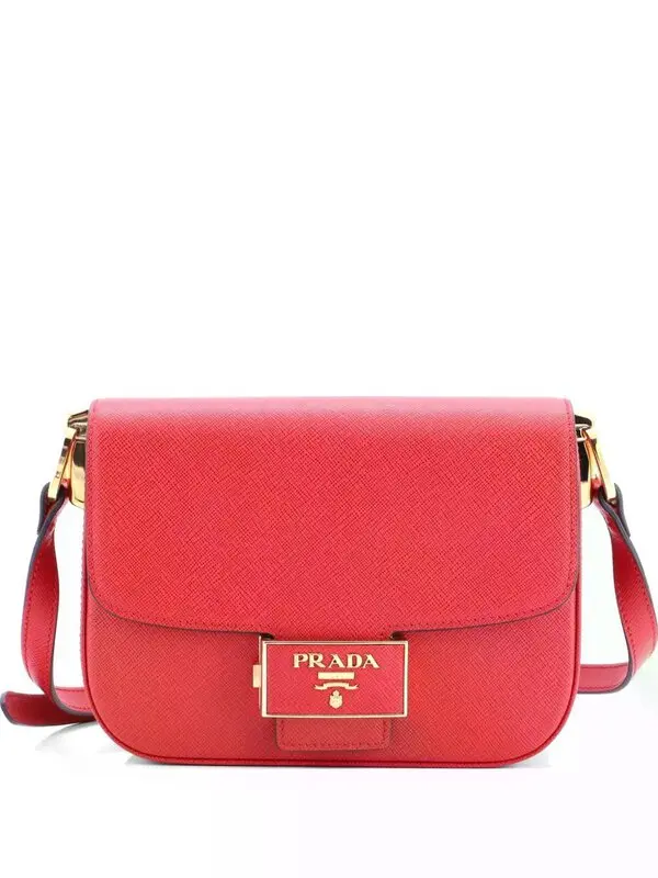 Prada Saffiano Leather Embleme Flap Shoulder Bag - Red
