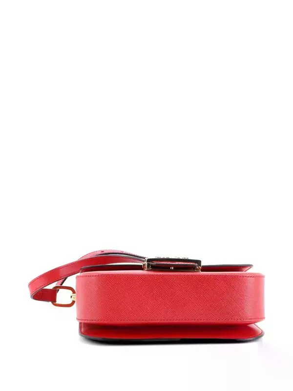 Prada Saffiano Leather Embleme Flap Shoulder Bag - Red