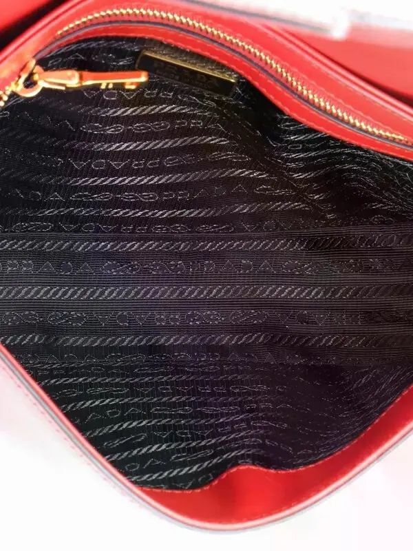 Prada Saffiano Leather Embleme Flap Shoulder Bag - Red