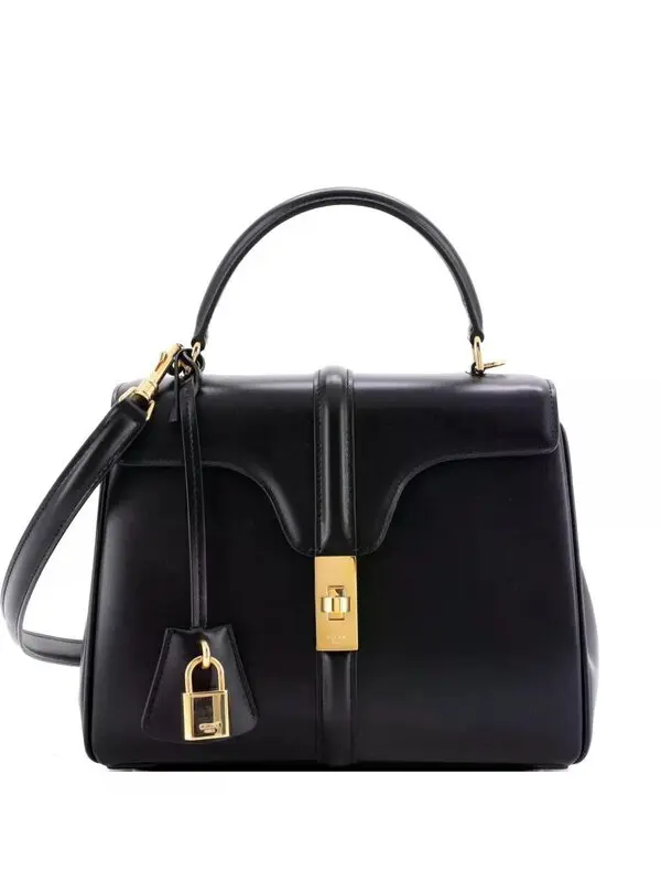 Celine 16 Top Handle Bag In Smooth Calfskin - Black