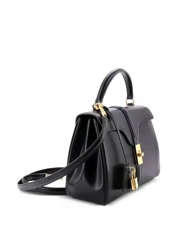 Celine 16 Top Handle Bag In Smooth Calfskin - Black