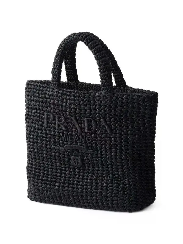 Prada Small Crochet Tote Bag With Embroidered Logo